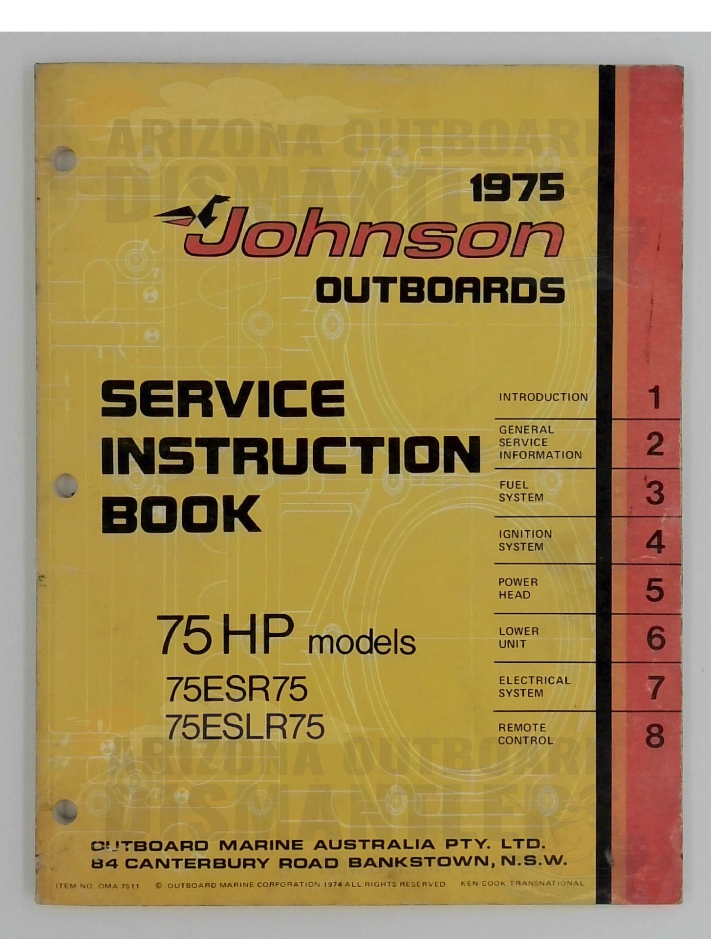 Johnson Outboards 1975 Service Instruction Book – 75HP Models 75ESR75 ...