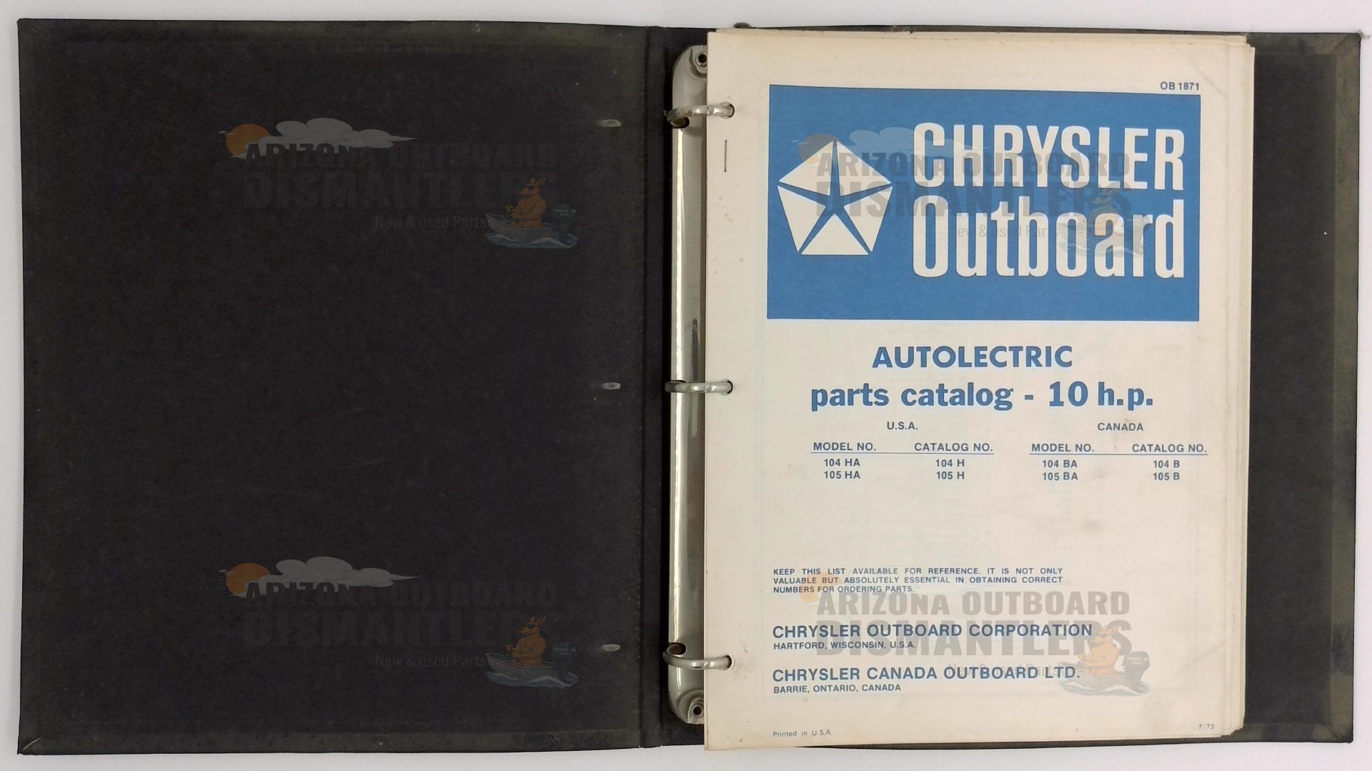 Chrysler Catalog 10–15 HP — OB1871-OB1872 Parts Book - Arizona Outboards