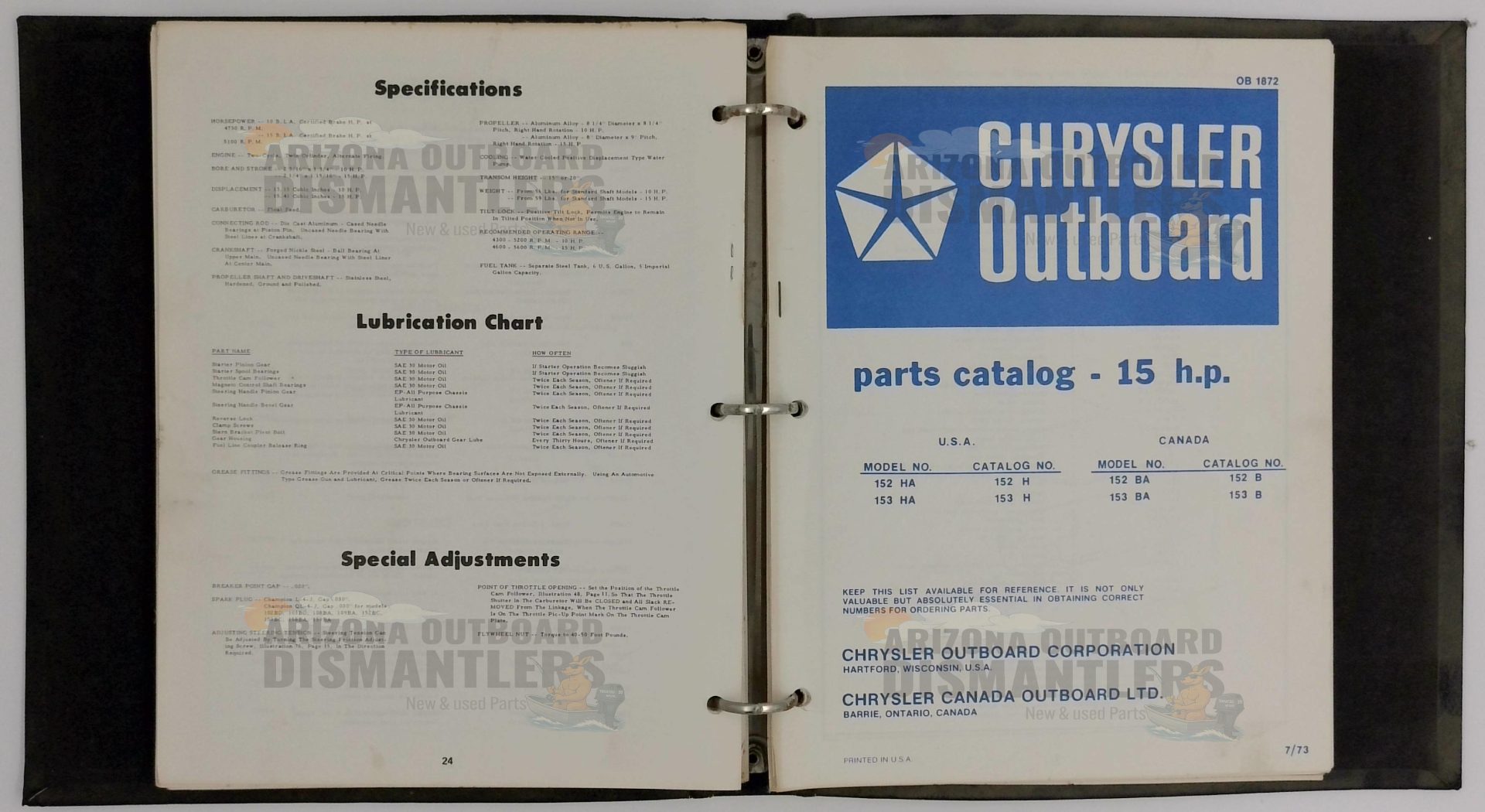 Chrysler Catalog 10–15 HP — OB1871-OB1872 Parts Book - Arizona Outboards